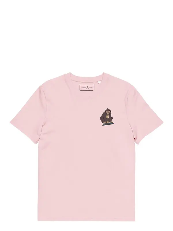 ANCHOR & CREW Cotton D J Monkey Organic Cotton Embroidered T-shirt - Pink