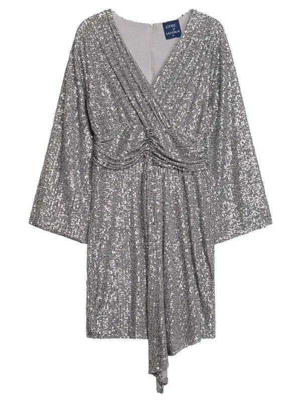 TANTRA SPAIN SL Sequin Dress With Draped Waist And V-neckline - Silver