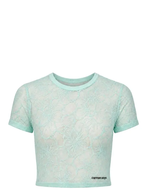 Carmen Says Mist Aqua Lace Cropped T-shirt - Blue