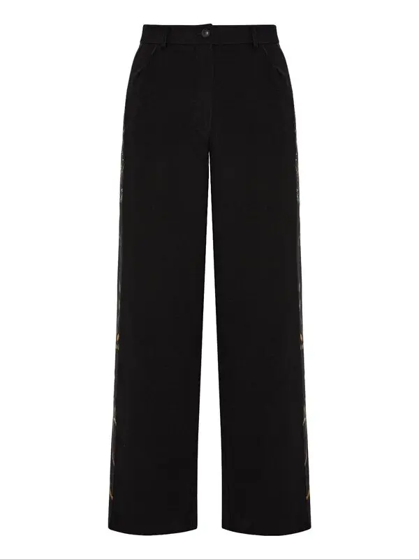 LIMAR Thorn Floral Panel Wide Leg Trousers - Black