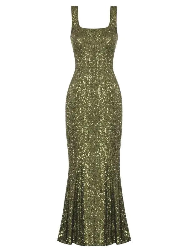 ELSAVA Sequined Maxi Dress With Open Back - Green