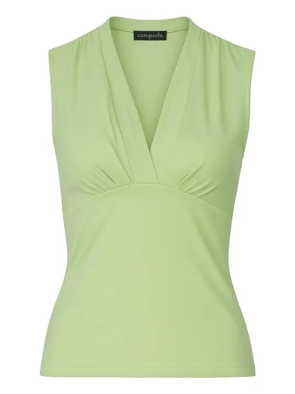 CONQUISTA Light Sleeveless V-neck Fitted Top – Soft Viscose-blend Fabric - Green