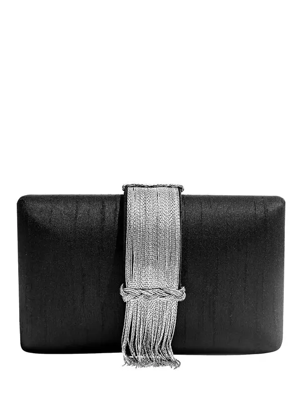 SIMITRI Black / Silver Midnight Fringe Clutch - Black/silver