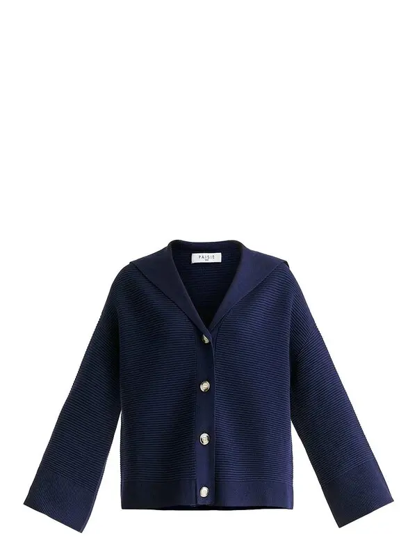 PAISIE Sailor Collar Ribbed Cardigan In Navy - Blue