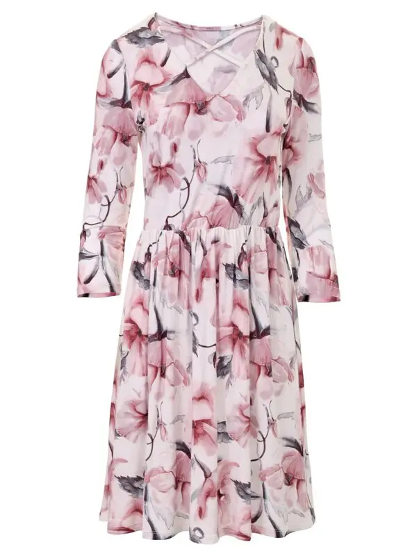 OH!ZUZA NIGHT&DAY White / Grey Casual Soft Viscose Loose Dress Plus Size - White/grey