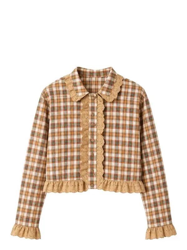 Carmen Says Willow Plaid Crop Shirt - Brown