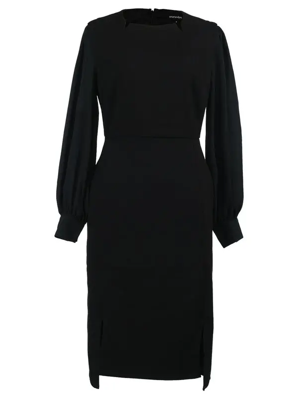 SMART AND JOY Chiffon Sleeves Tailor Dress - Black