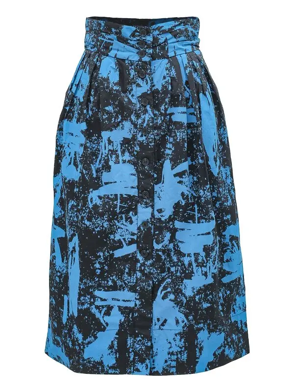 SMART AND JOY Buttoned Straight Skirt In Cotton - Blue