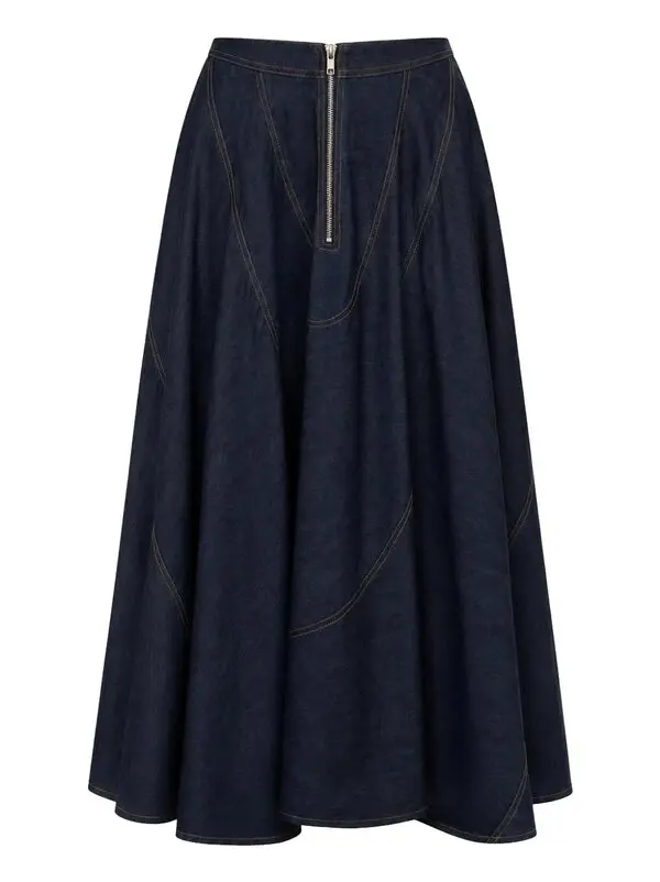 Carmen Says Denim Flared Midi Skirt - Blue