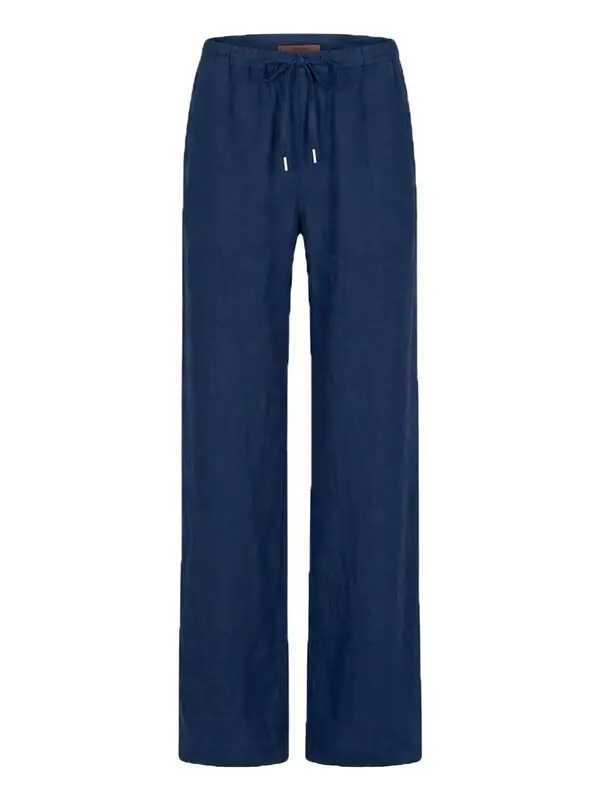 MAISON TANGERINE Linen Wide Leg Long Trousers Deep For - Blue