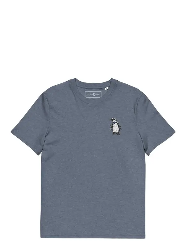 ANCHOR & CREW Heather Penguin Suit Actual Life Organic Cotton Embroidered T-shirt - Blue