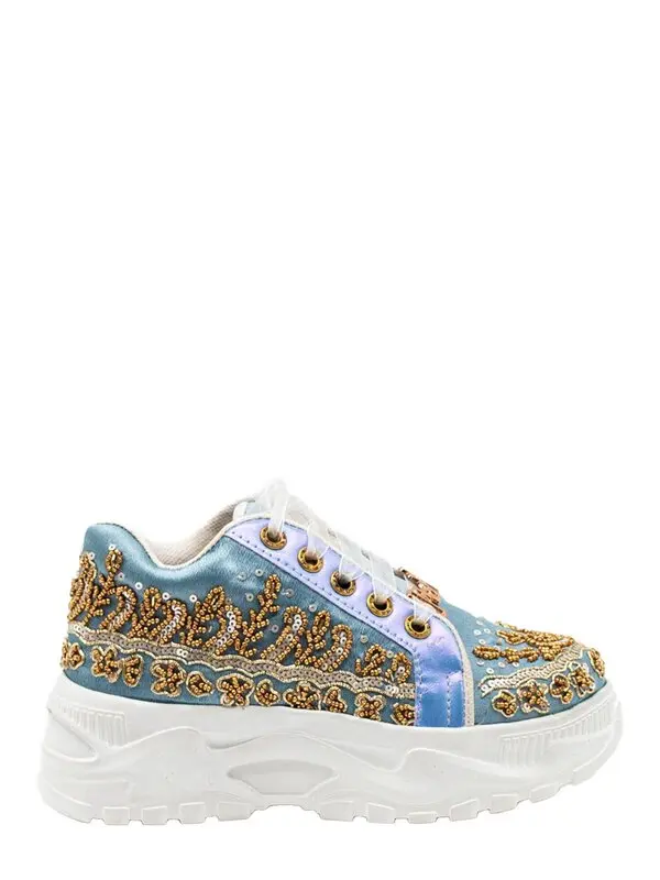 RETTROSE Petra Luxury Dusky Satin Handmade Embellished Trainers - Blue