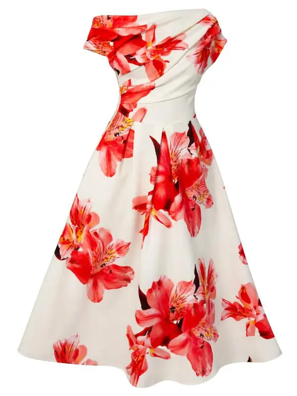 GIRL IN MIND Betty Asymmetric Floral Print Midi Dress - Orange