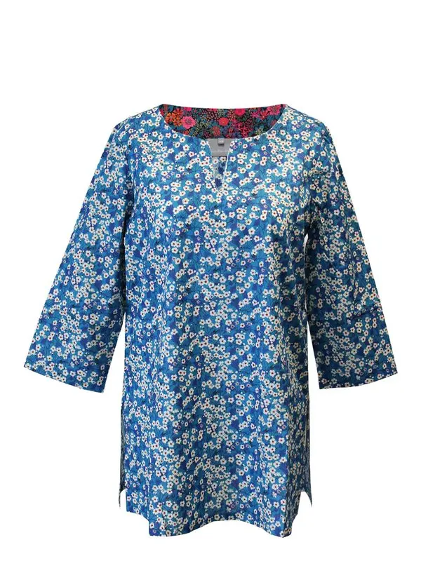 LIME TREE DESIGN Teal Mitsi Tunic Top Made With Liberty Fabric - Blue