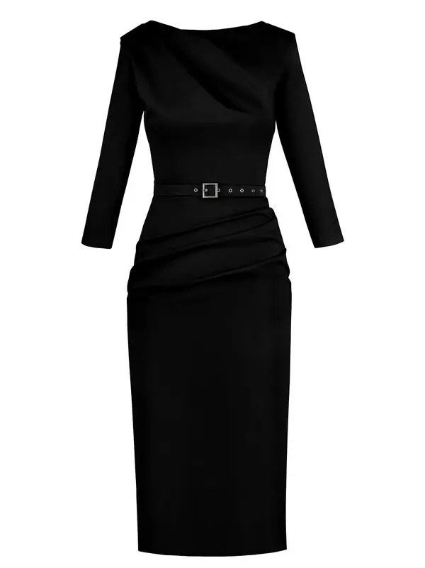 ALINA CERNATESCU Ibis Midi Office Day Viscose Dress - Black