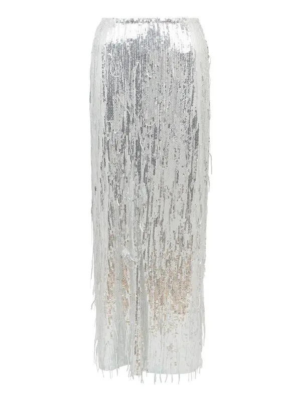 SOUR FIGS Fringed Sequin Maxi Skirt - Silver