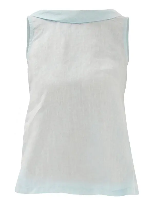 Haris Cotton Boat Neckline Sleeveless Linen Top With Deep V Back Ocean Air - Blue