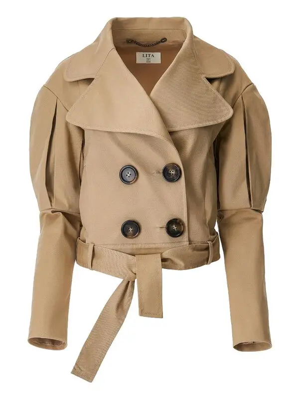 LITA COUTURE Statet Jacket With Oversized Lapels In Beige - Brown