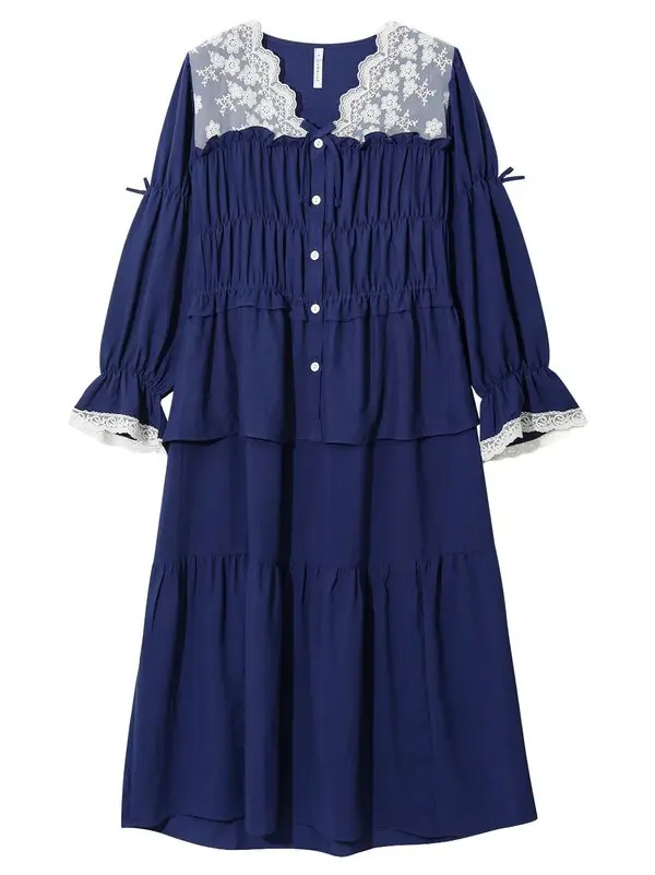 LUNALUZ Angelo Sand-washed V-neck Nightdress - Blue