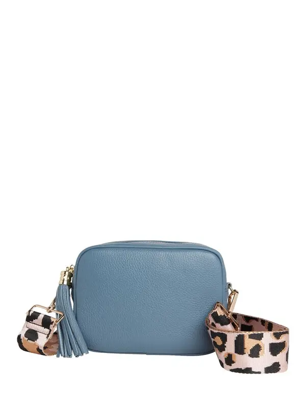BETSY & FLOSS Verona Crossbody Tassel Denim Bag With Light Leopard Strap - Blue