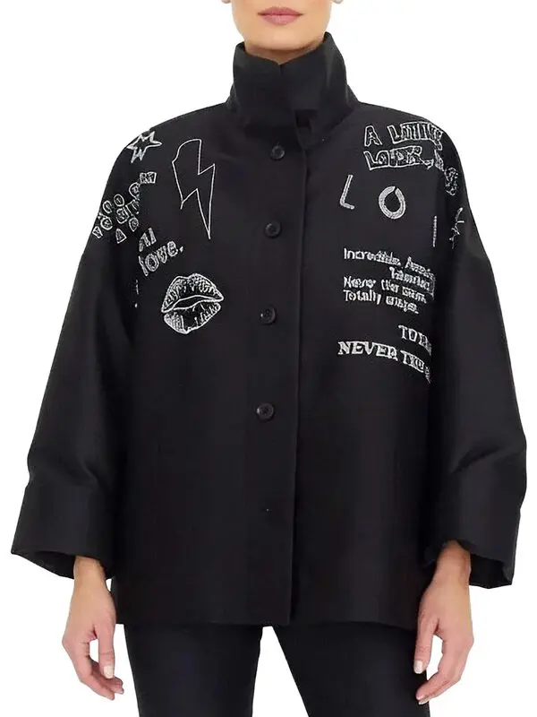 MAXJENNY Black / Silver Square Boxy Jacket Black With Swarovski Details - Black/silver