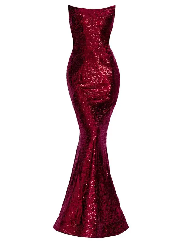 ANGELIKA JOZEFCZYK Merlin Sequin Evening Gown Burgundy - Red