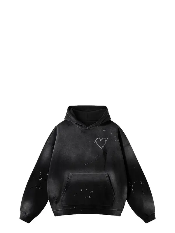 X ILONA BLUE Universal Fit Love Riot Custom Distressed Frayed Cotton Hoodie - Black