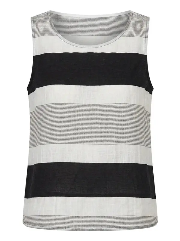 JAMES LAKELAND Striped Linen Blend Sleeveless Button-back Top - Black
