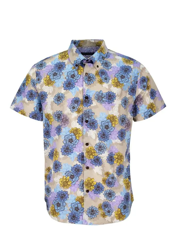 LORDS OF HARLECH Tim Snap Floral Shirt Pumice - Brown
