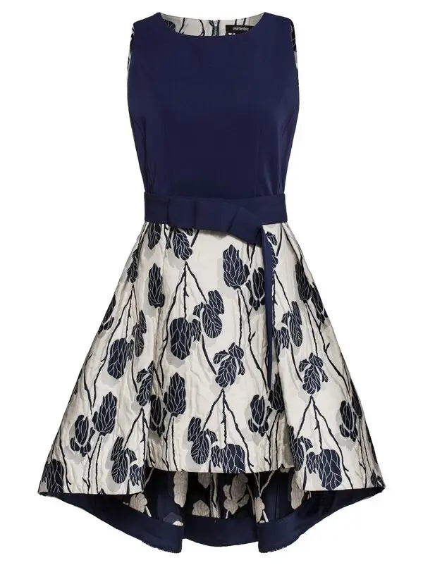 SMART AND JOY Flower Jacquard Bow Belted Dress - Blue