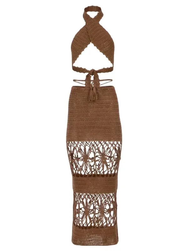 DECOLET THE LABEL Amaya Crochet Set In Sahara - Brown