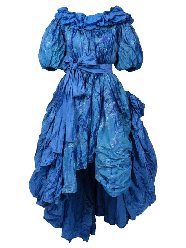 Miro Misljen Avant-garde Ruffled Statement Dress - Blue