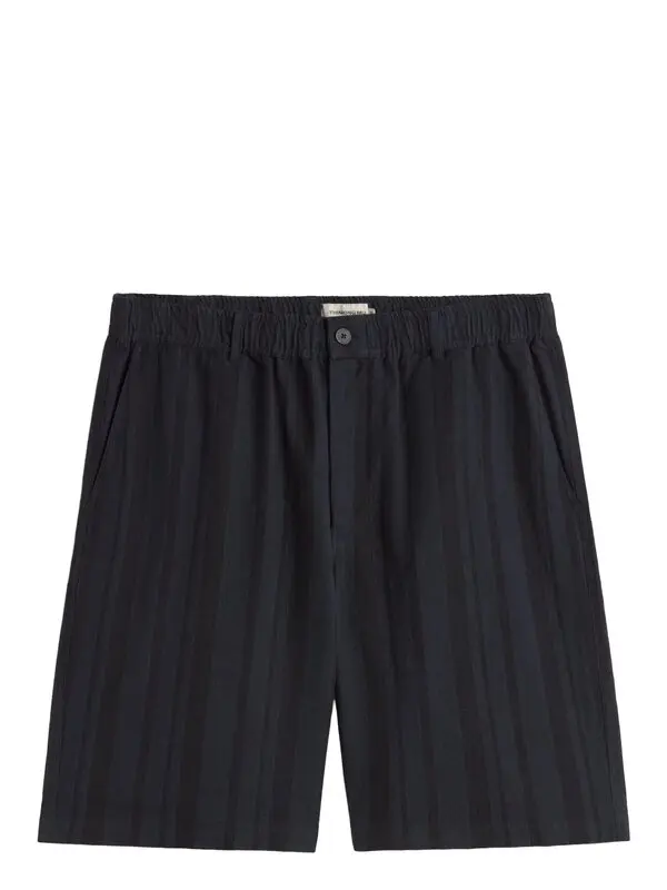THINKING MU Gasper Navy Striped Bermuda Shorts - Blue
