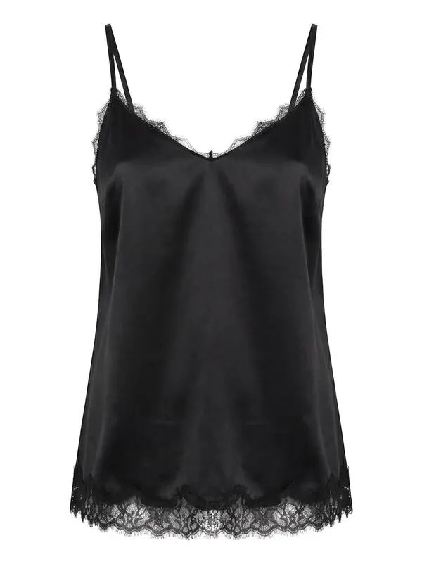 VIMISSIA Cherie Silk Camisole In With Leavers Lace - Black