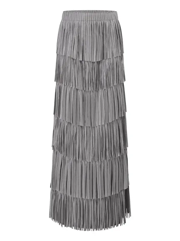 SMART AND JOY Tiered Frill Mesh Skirt - Silver