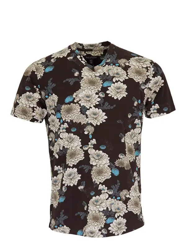 LORDS OF HARLECH Maze Serious Floral V-neck Tee - Black