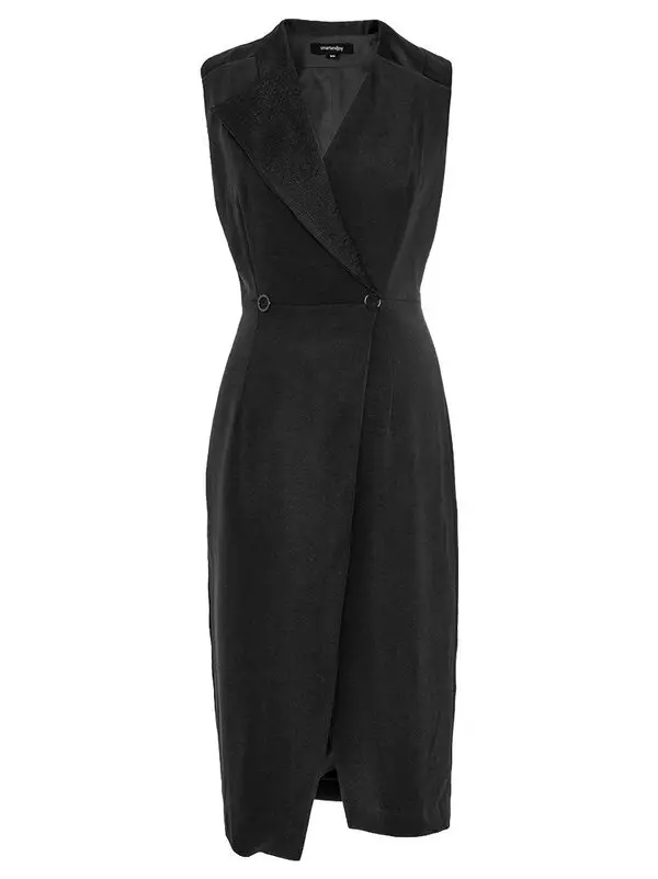 SMART AND JOY Tailor Wrap Effect Dress With Topstitched Collar - Black