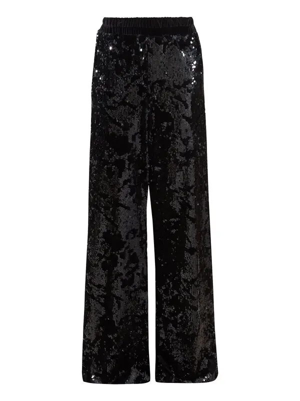 SARVIN Sequin Velvet Flared Trousers - Black
