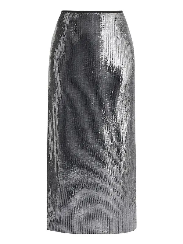 PAISIE Sequin Midi Skirt With Side Slit - Black