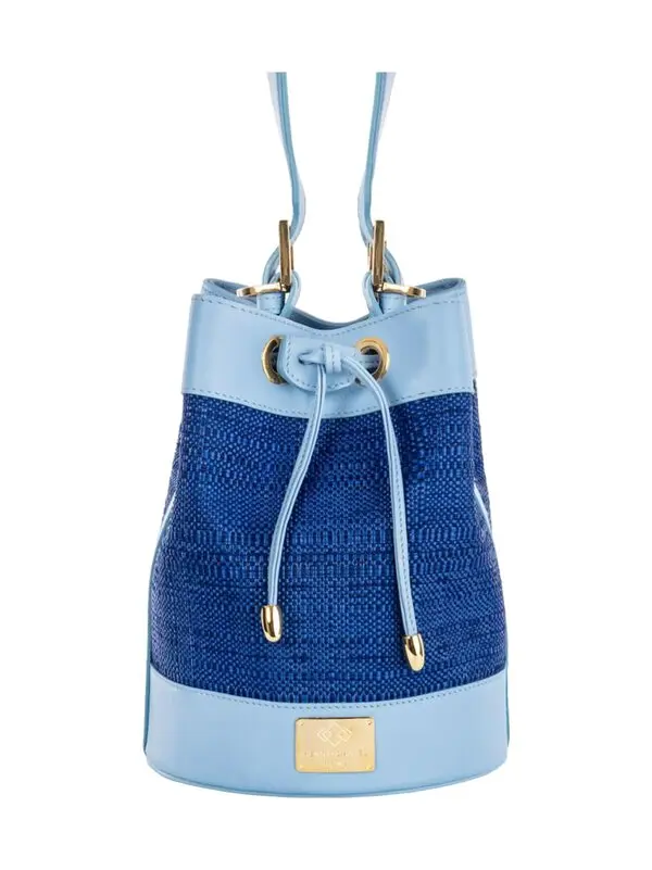 HENRY DANIEL ROMA Alice Bucket Bag Blu Leather & Blu Raffia - Blue