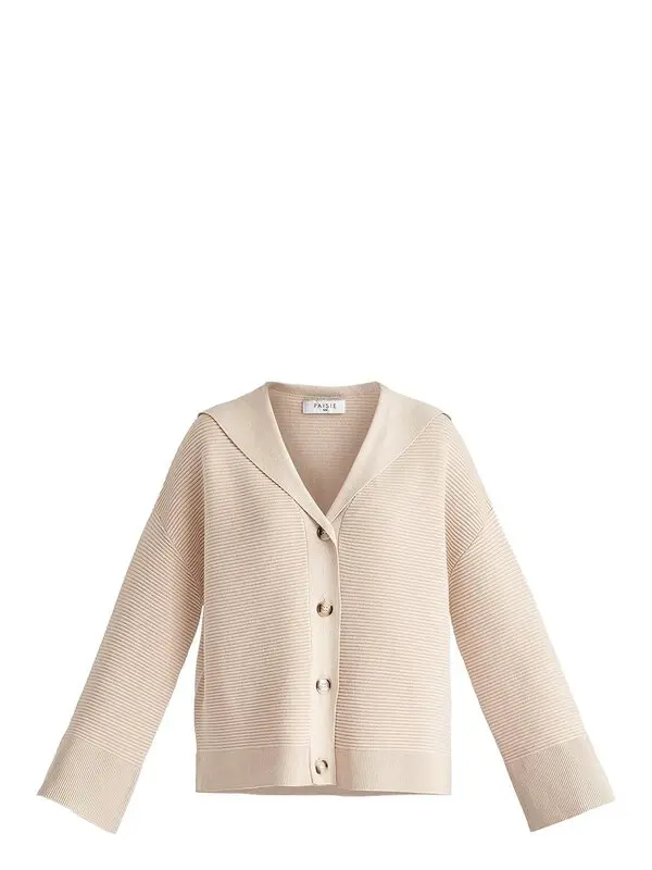 PAISIE Neutrals Sailor Collar Ribbed Cardigan - Beige
