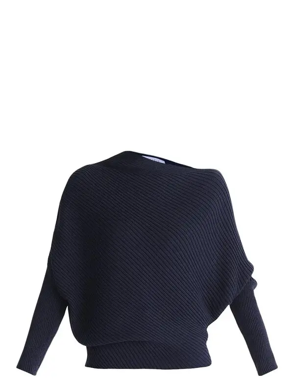 PAISIE Draped Knitted Jumper In Navy - Blue