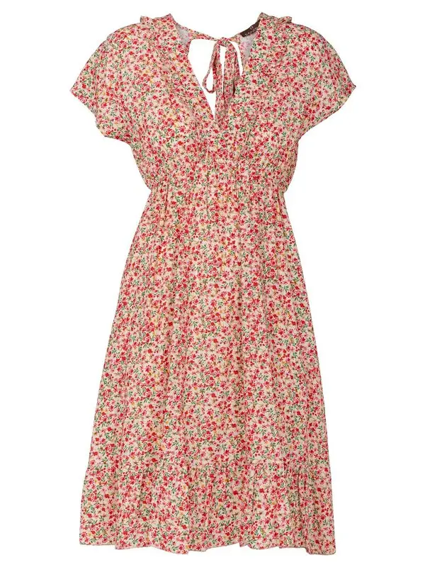 TANTRA SPAIN SL Short Floral Print Dress With Ruffle Detail, Open Back - Red