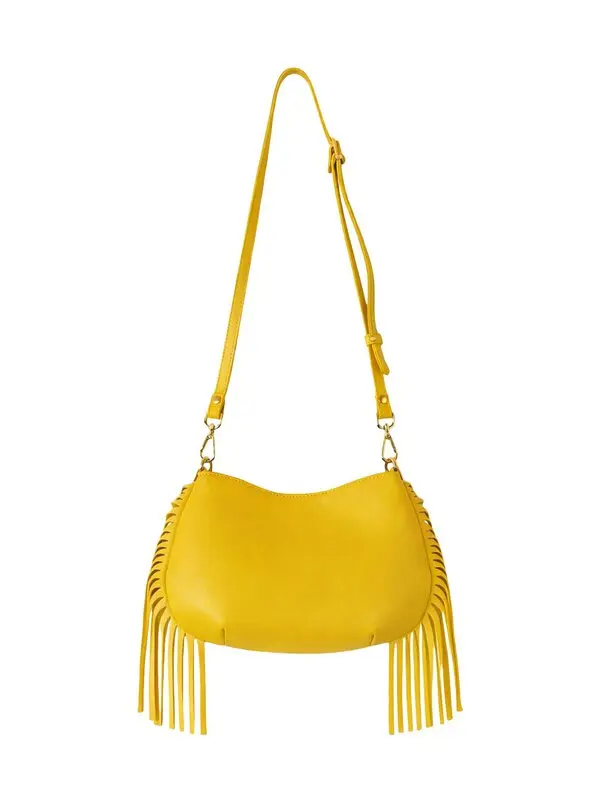 F3ROG BY RANA Crossbody Mini Gordon Fringe Bag With Shoulder Strap - Yellow