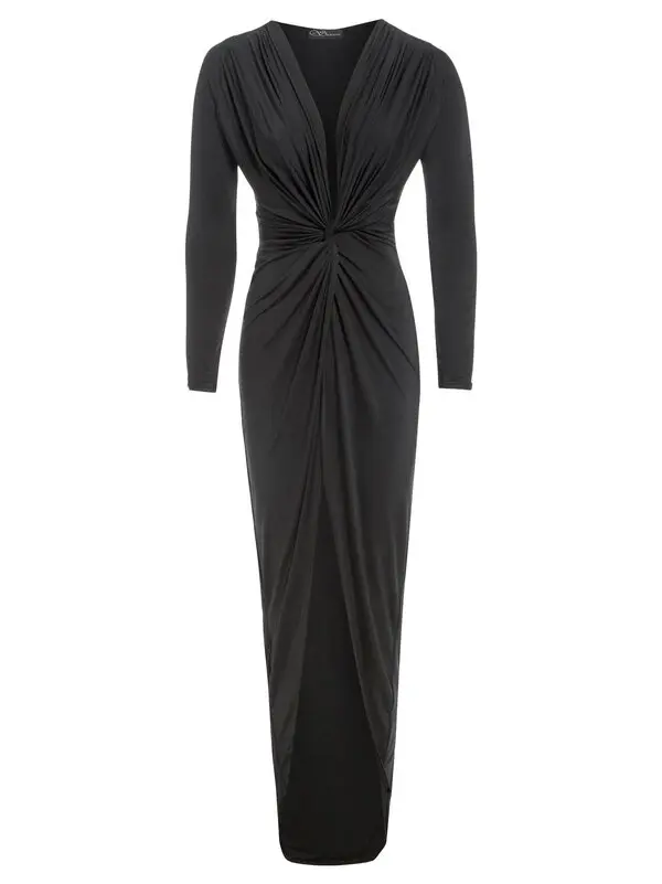 SARVIN Knot Front Midi Dress - Black