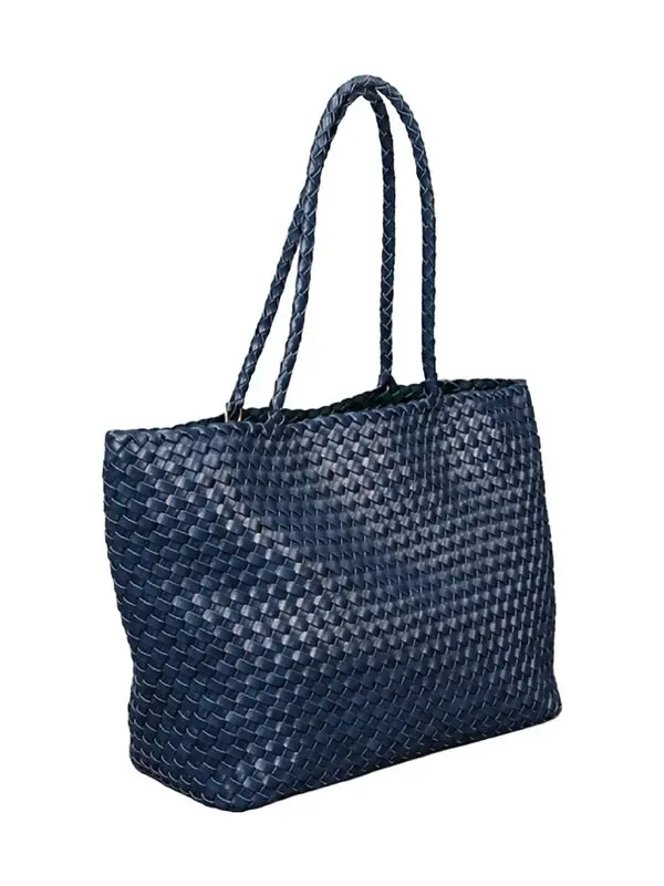 RIMINI Vegan Leather Weaving Shopping Bag 'betty' Navy - Blue