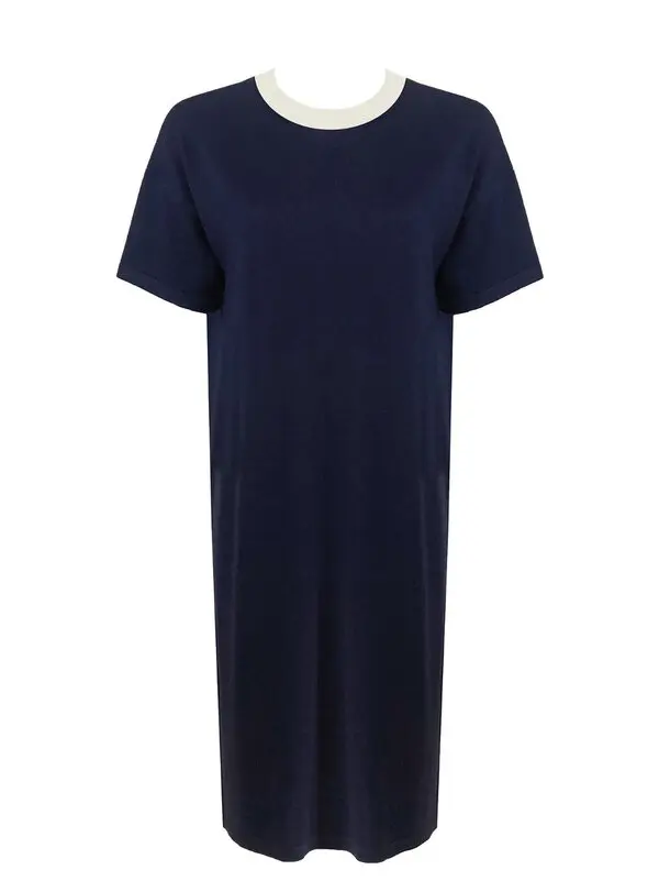 ZENZEE Silk Cashmere Tee Shirt Dress Navy & Ivory - Blue