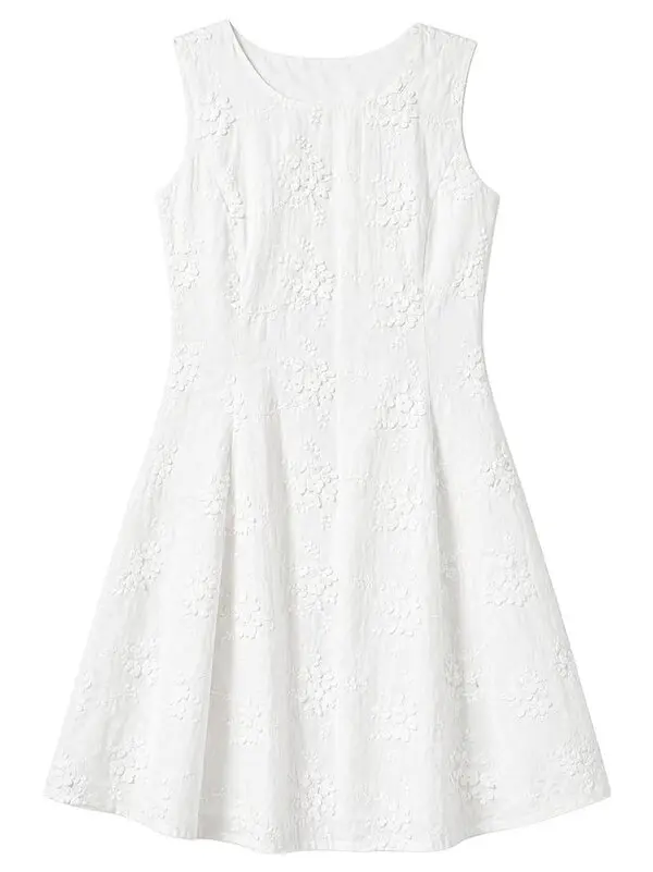YUMI Cotton Applique Flower Swing Shift Dress - White