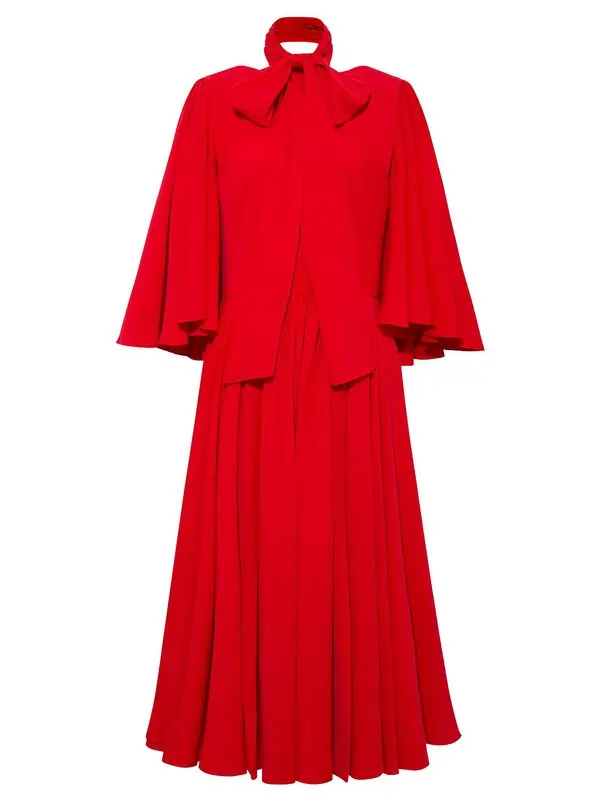 FEMPONIQ Bow Tie Neck Gathe Midi Dress - Red