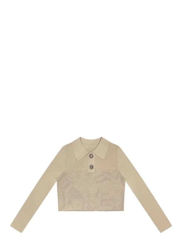 ROCH PEREL Neutrals / Ecru Knit Crystal Top - Silver